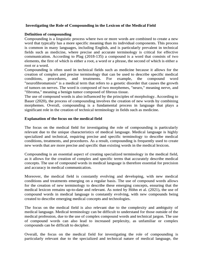 Investigating The Role of Compounding in The Lexicon of The Medical ...