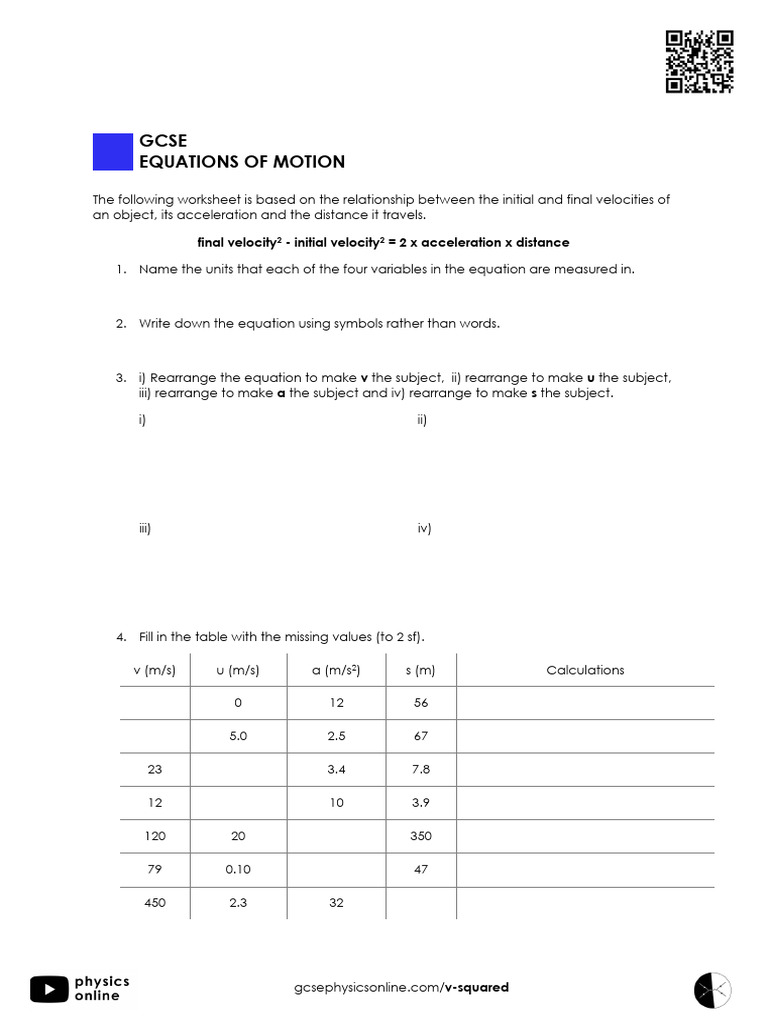 GCSE Equations of Motion | PDF | Acceleration | Velocity