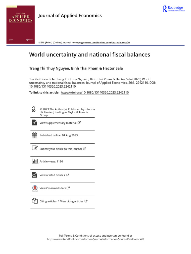 World Uncertainty and National Fiscal Balances | PDF | Government ...