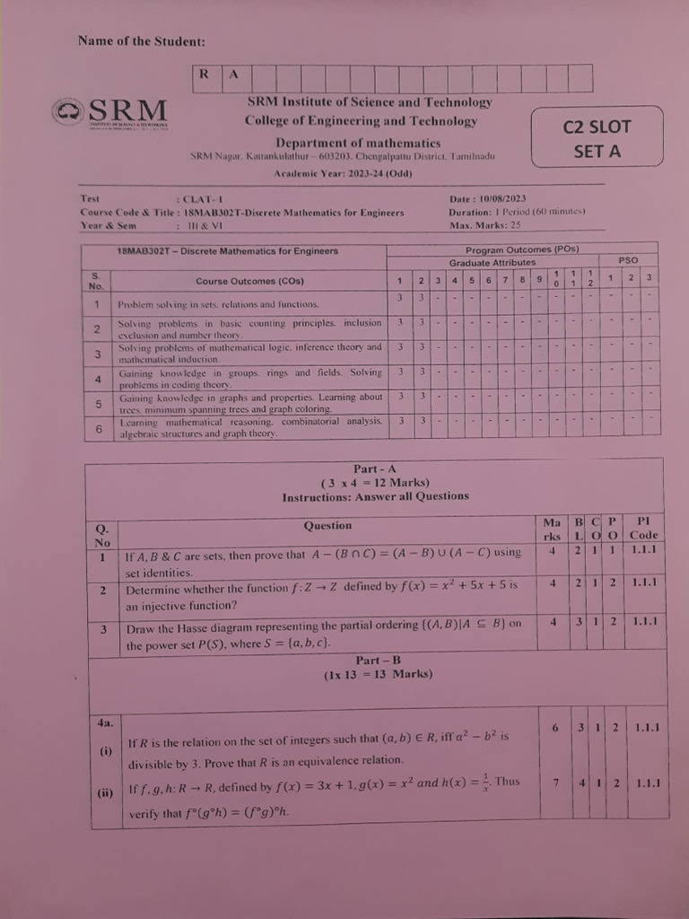 CT questions of DM C2 slot 2023 | PDF | Mathematics | Vertex (Graph Theory)
