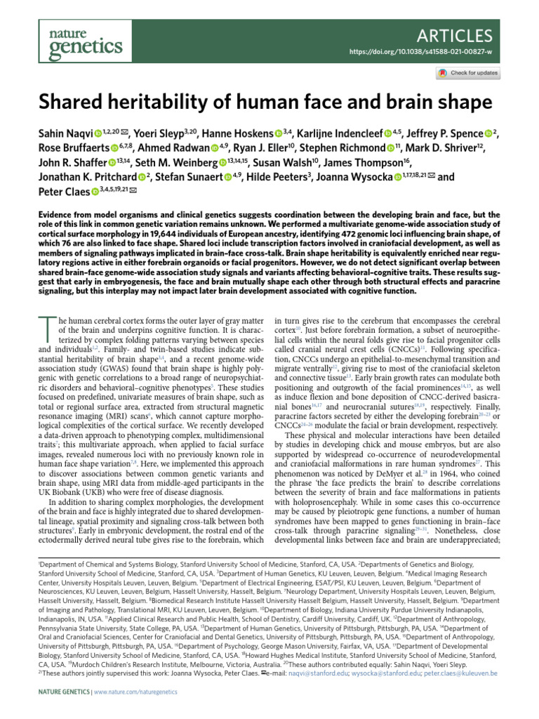 Shared Heritability of Human Face and Brain Shape | PDF | Brain ...
