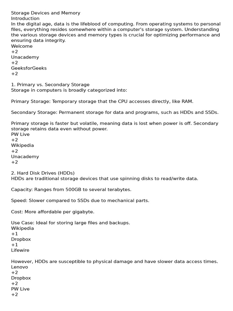 Storage Devices and Memory | PDF | Computer Data Storage | Solid State Drive