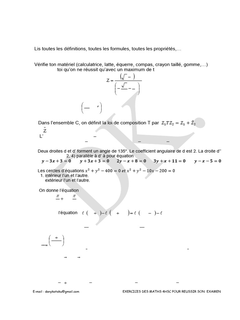 Exercices Des Maths 4hsc Pour Reussir Son Examen 2024-2025 | PDF ...