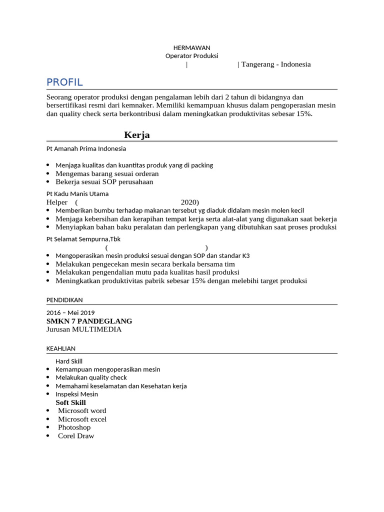 Wawan CV Ats Salinan | PDF