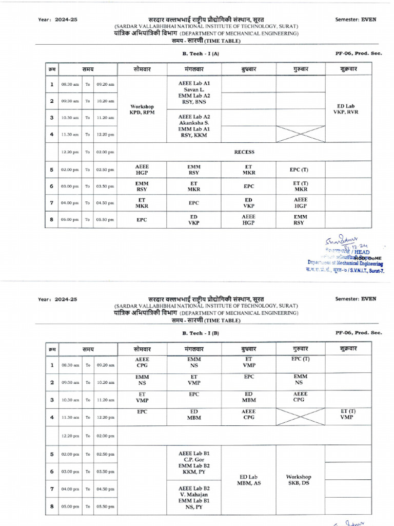 Classroom Wise TT_EVEN Sem 2024-25 (1) | PDF