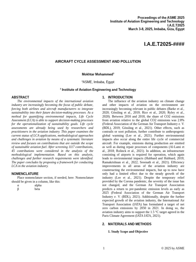 Aircraft Cycle Assessment and Pollution | PDF | Life Cycle Assessment ...