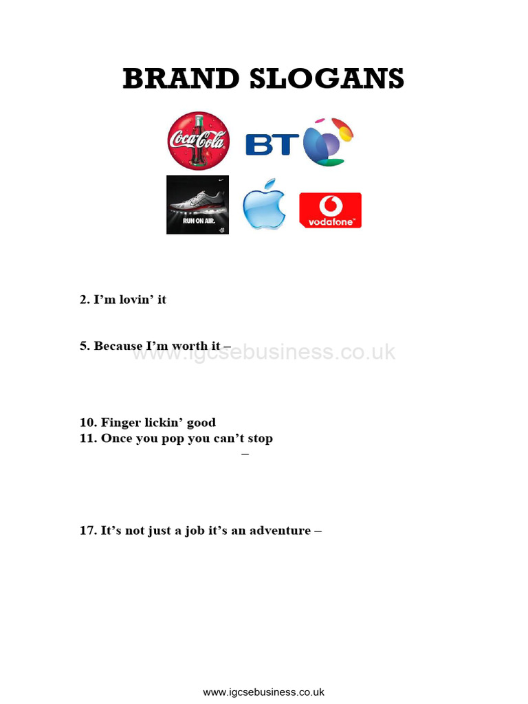 Brand Slogans Activity | PDF