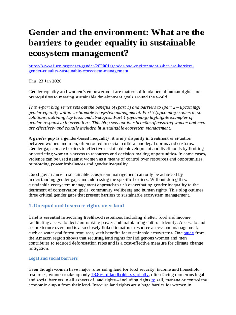 Gender and The Environment - Reporting | PDF | Sustainability | Poverty ...