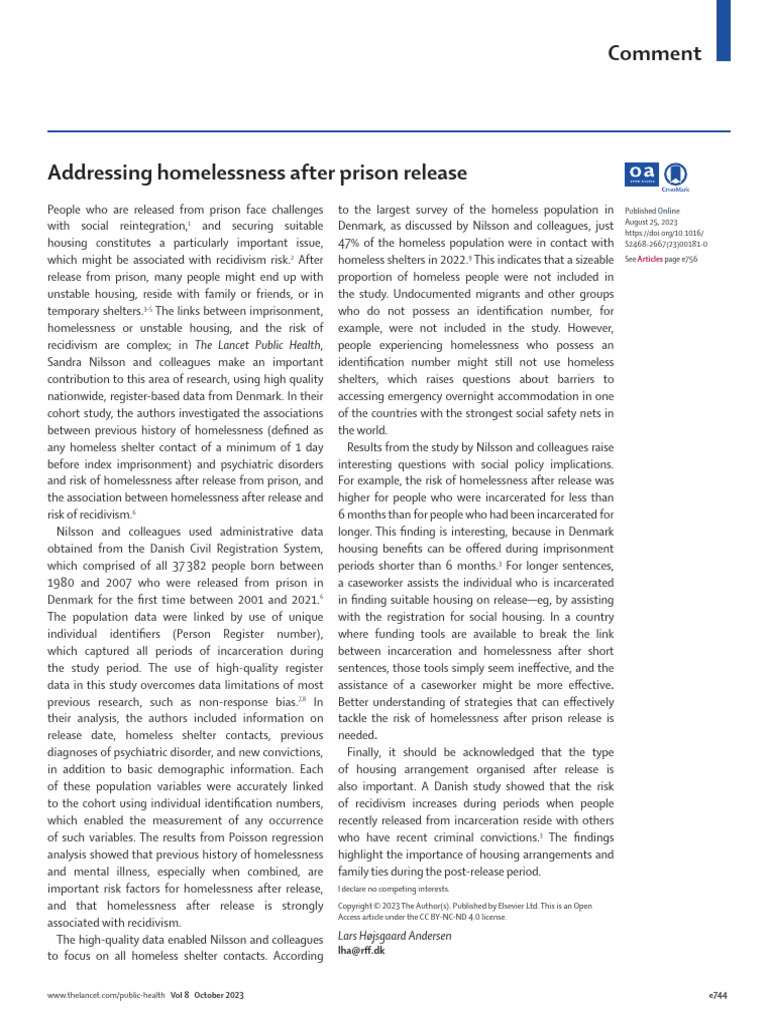 Addressing Homelessness After Prison Release - 2023 | PDF ...