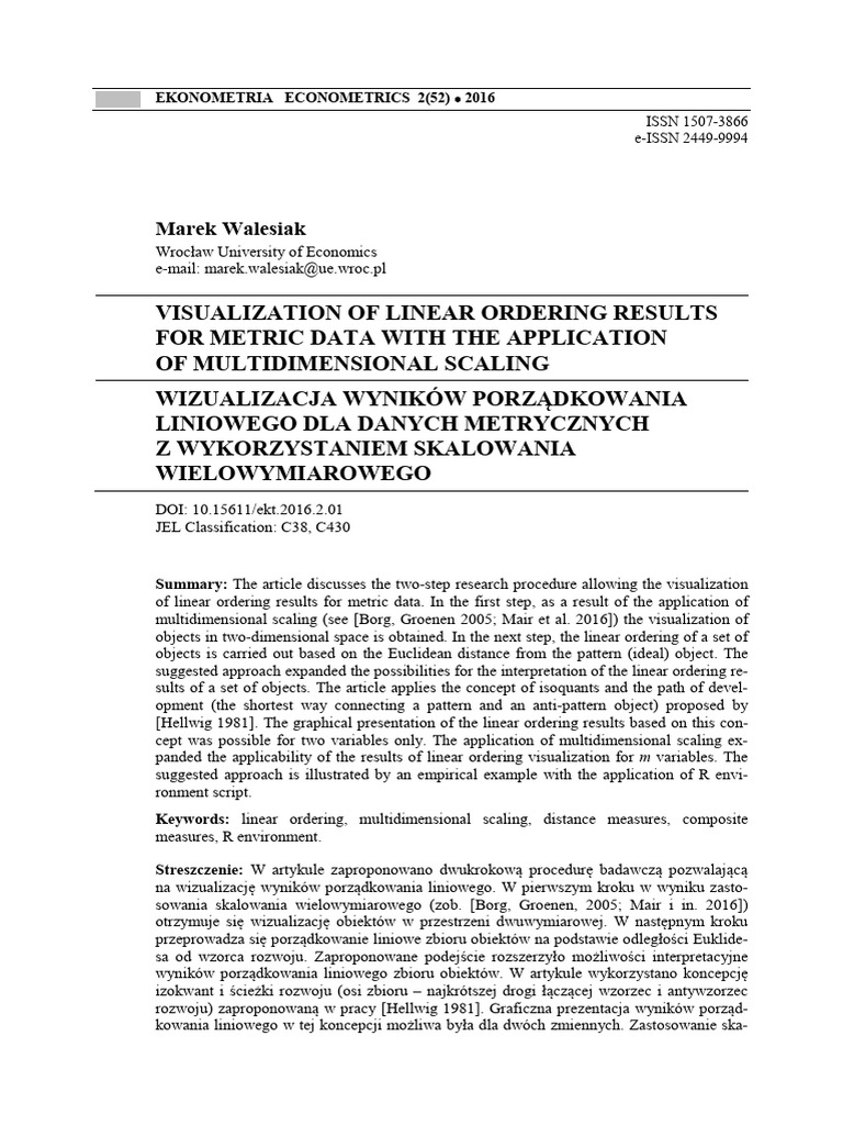 Visualization of Linear Ordering Results For Metri | PDF | Distance | Data