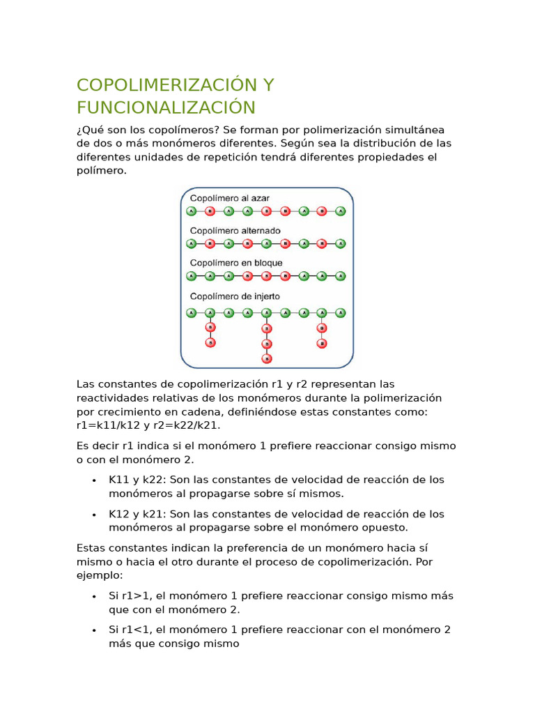Tema 7. Copolimerización y Funcionalización | PDF | Polímeros | Materiales