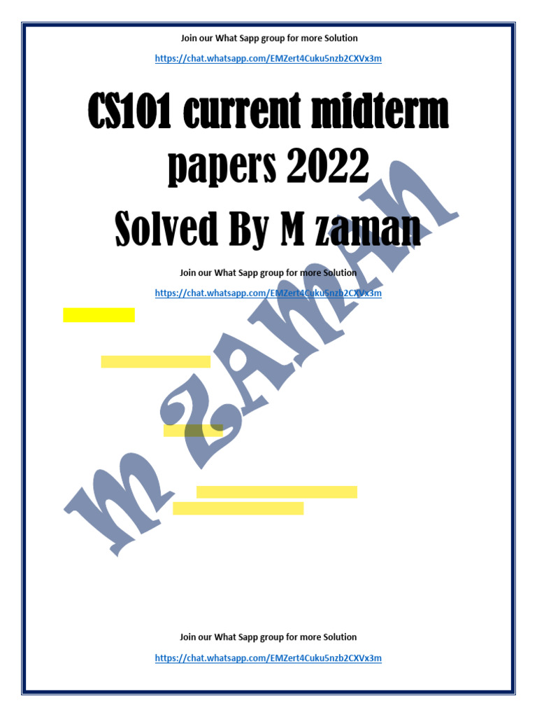 CS101 Current Midterm Solved Papers 2022 BY M ZAMAN-1-1 | PDF | Voice ...