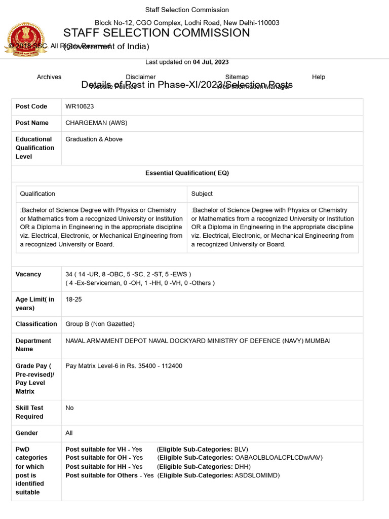Chargeman (AWS) Job Profile Details | PDF | Engineering
