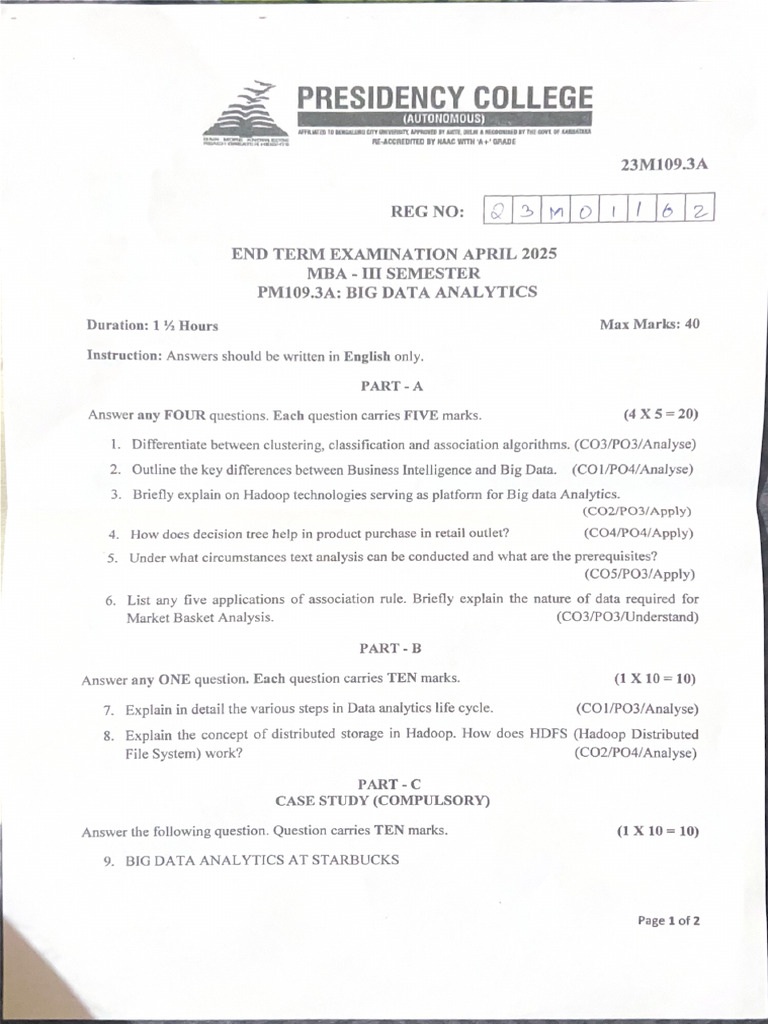 BDA Question Paper | PDF