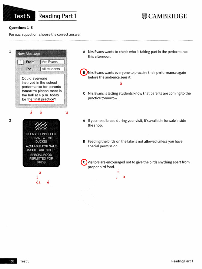 Test 5 - Reading - Key | PDF