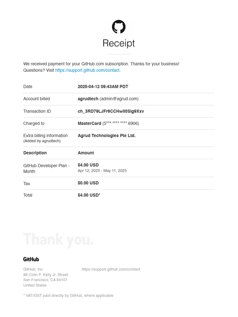 Revoult - GitHub Receipt - 12.04.2025 | PDF