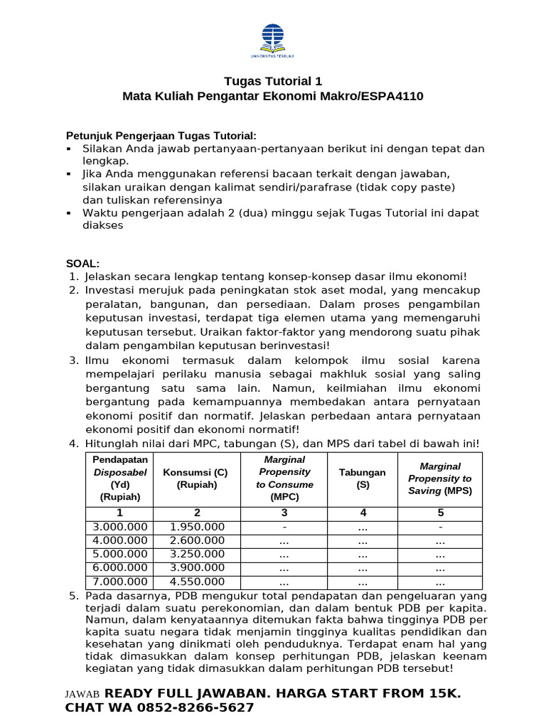 TUGAS 1 - Pengantar Ekonomi Makro | PDF