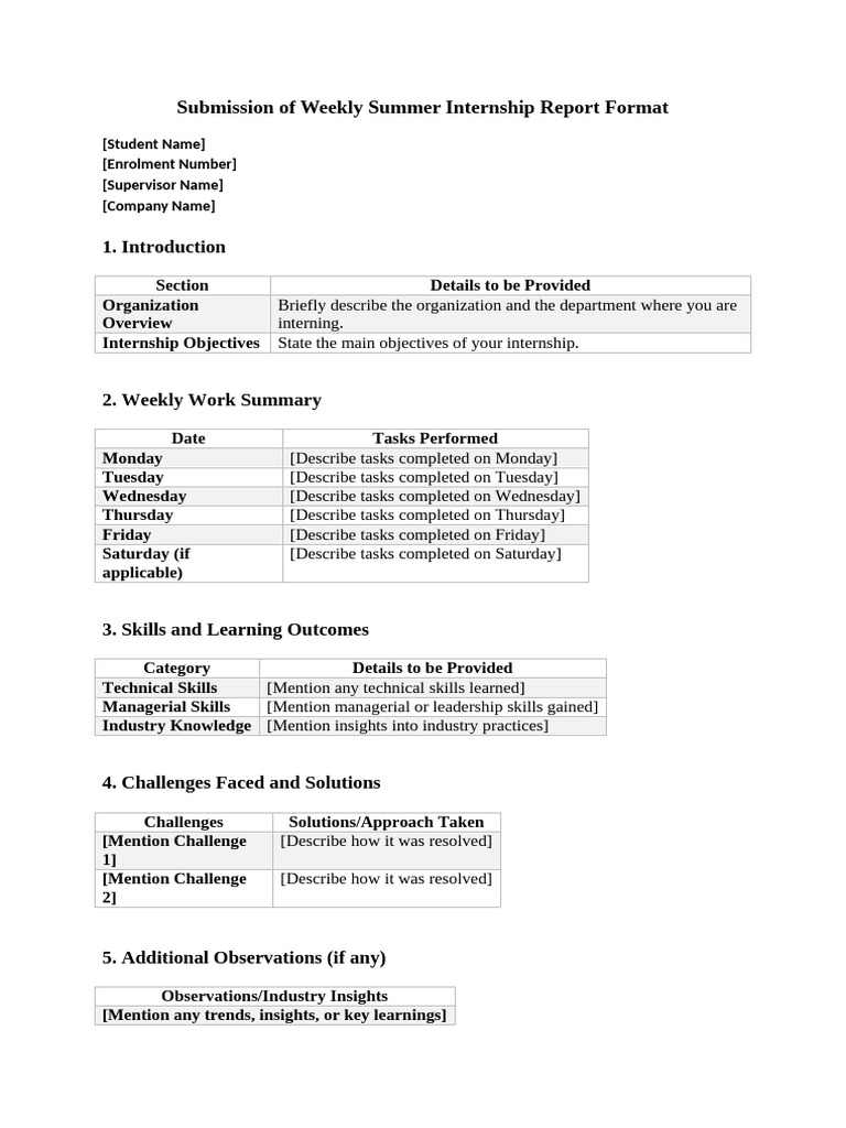 Weekly Internship Report Format | PDF