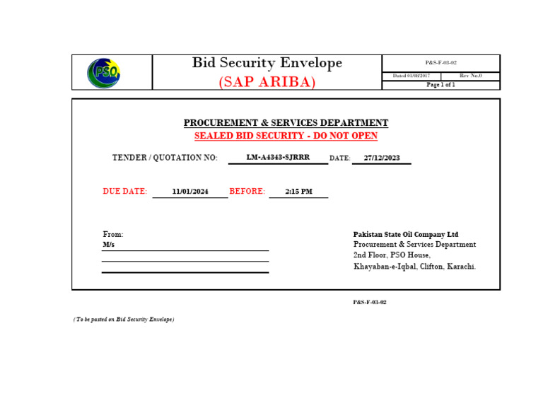Bid Security Envelope | PDF