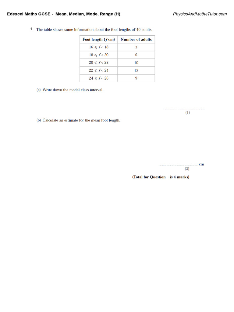 Mean, Median, Mode, Range (H) QP | PDF
