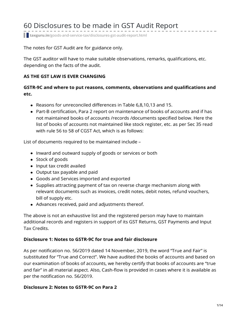 60 Disclosures To Be Made in GST Audit Report | PDF | Audit | Taxes