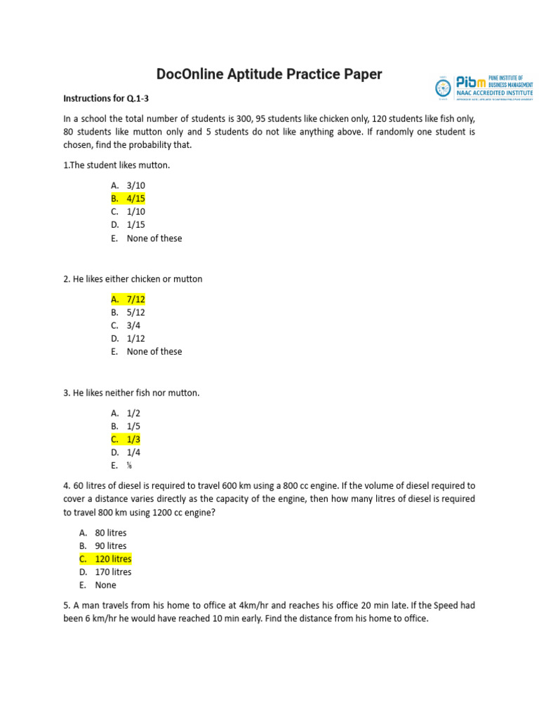 DocOnline Aptitude Practice Paper | PDF
