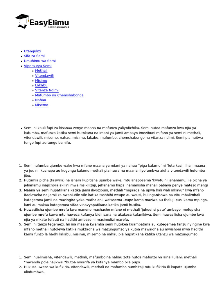 Hssemi - Tanzu Za Fasihi Simulizi Kiswahili Notes-2296 | PDF