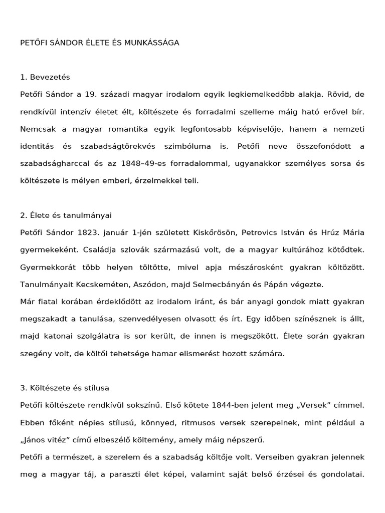 Petofi Sandor Dolgozat | PDF