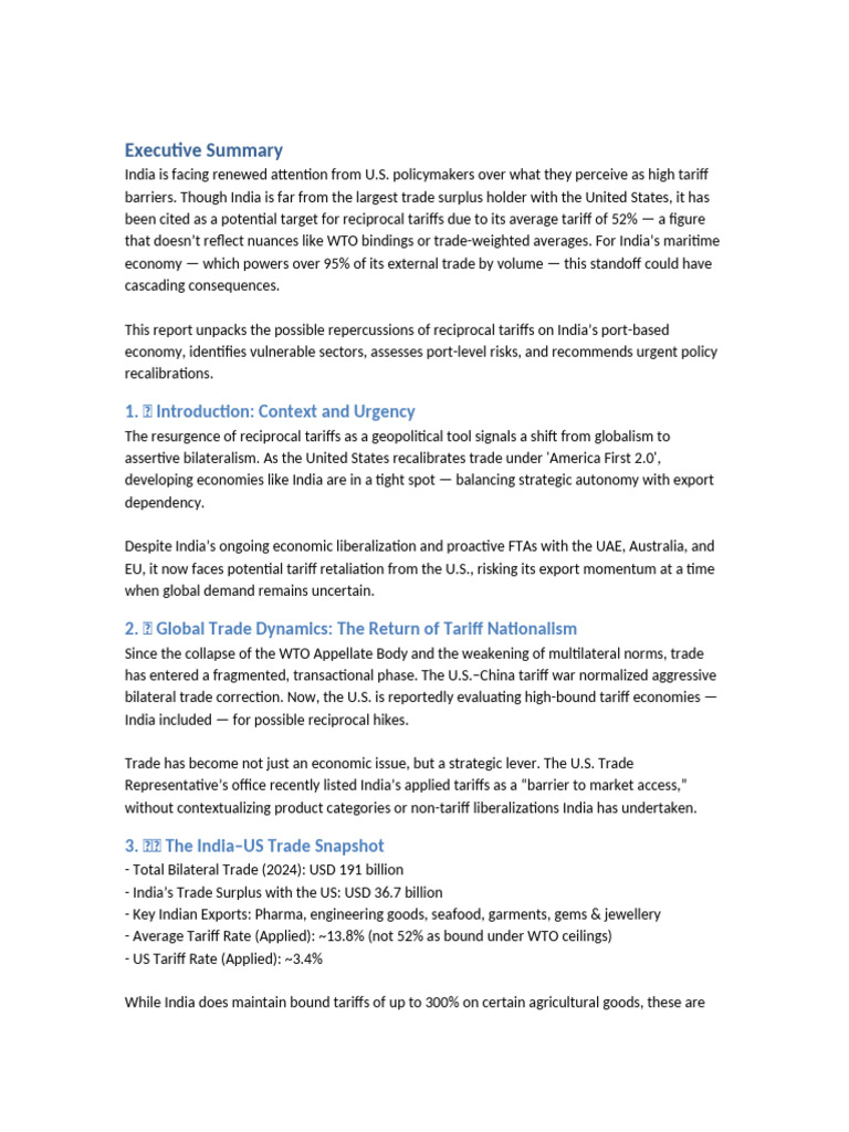 India US Trade Tariffs Report | PDF | Tariff | Exports