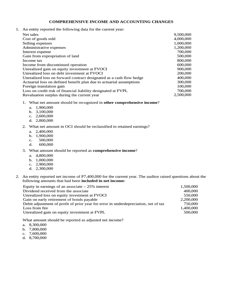 Week 1 FAR Comprehensive Income and Accounting Changes | PDF | Equity (Finance) | Depreciation