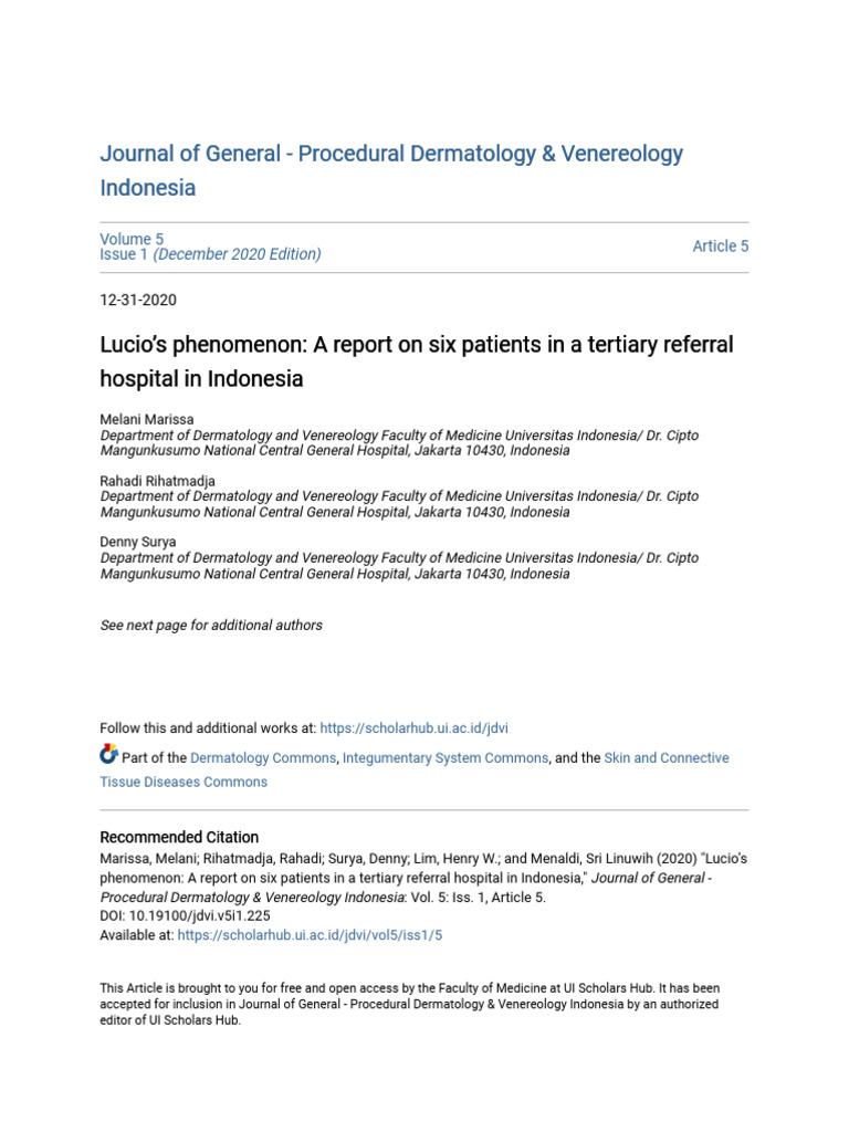Lucio - S Phenomenon - A Report On Six Patients in A Tertiary Referr ...