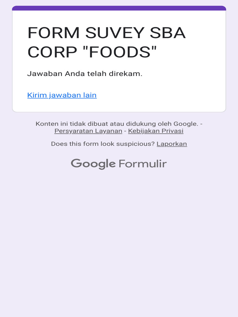 Form Suvey Sba Corp Foods | PDF