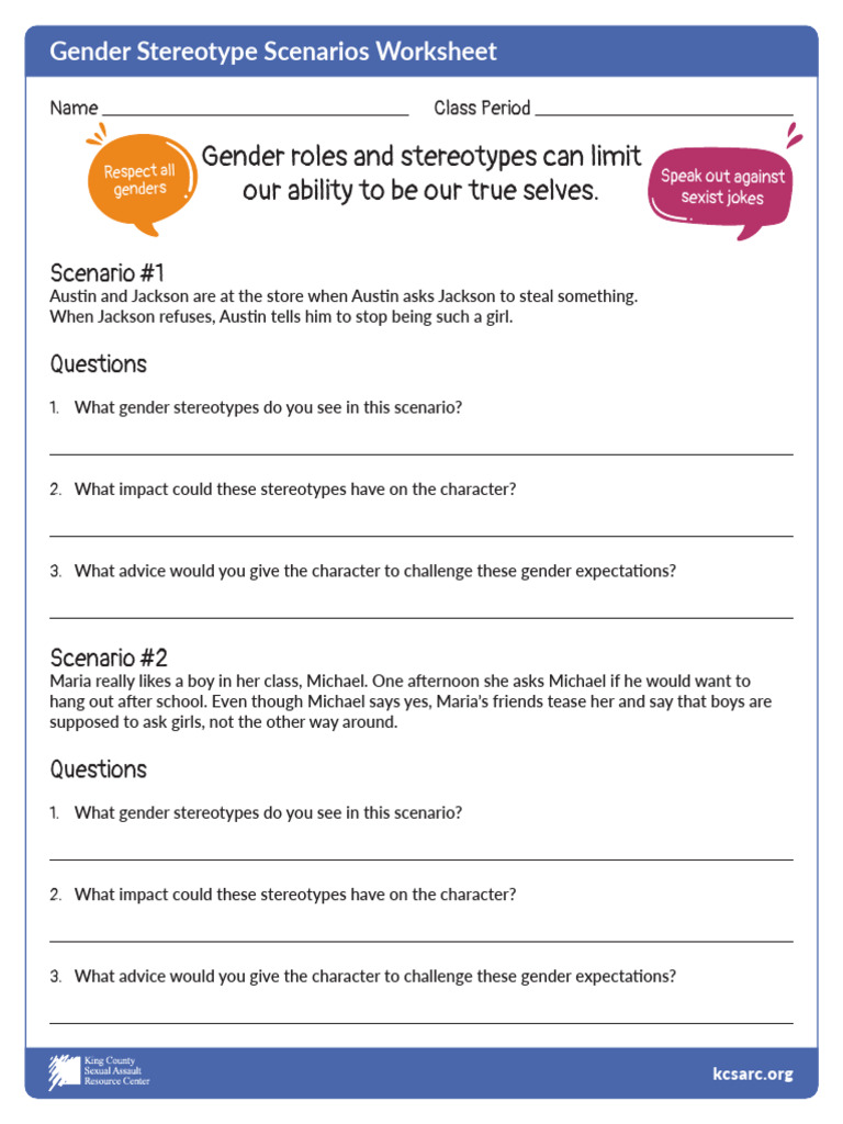 Gender-Stereotypes-Scenarios-Worksheet_4.6.2020 | PDF | Gender Role