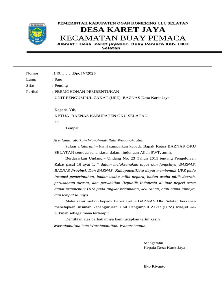 Contoh Pengajuan SK Upz 1 | PDF