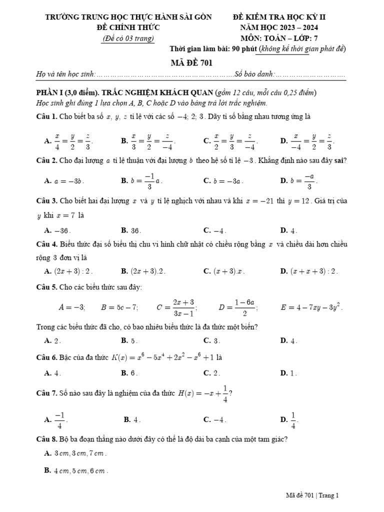 Toan 7 ThuchanhSaiGon_Q5 Deda Matran_Tri Tran Duy | PDF