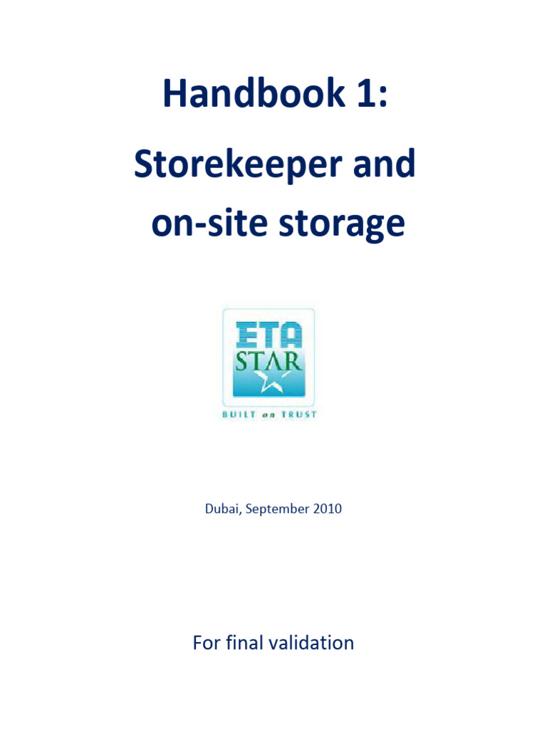 100914 Handbook 1 - Storekeeper and on-site storage v13 | PDF | Consultant | Inventory
