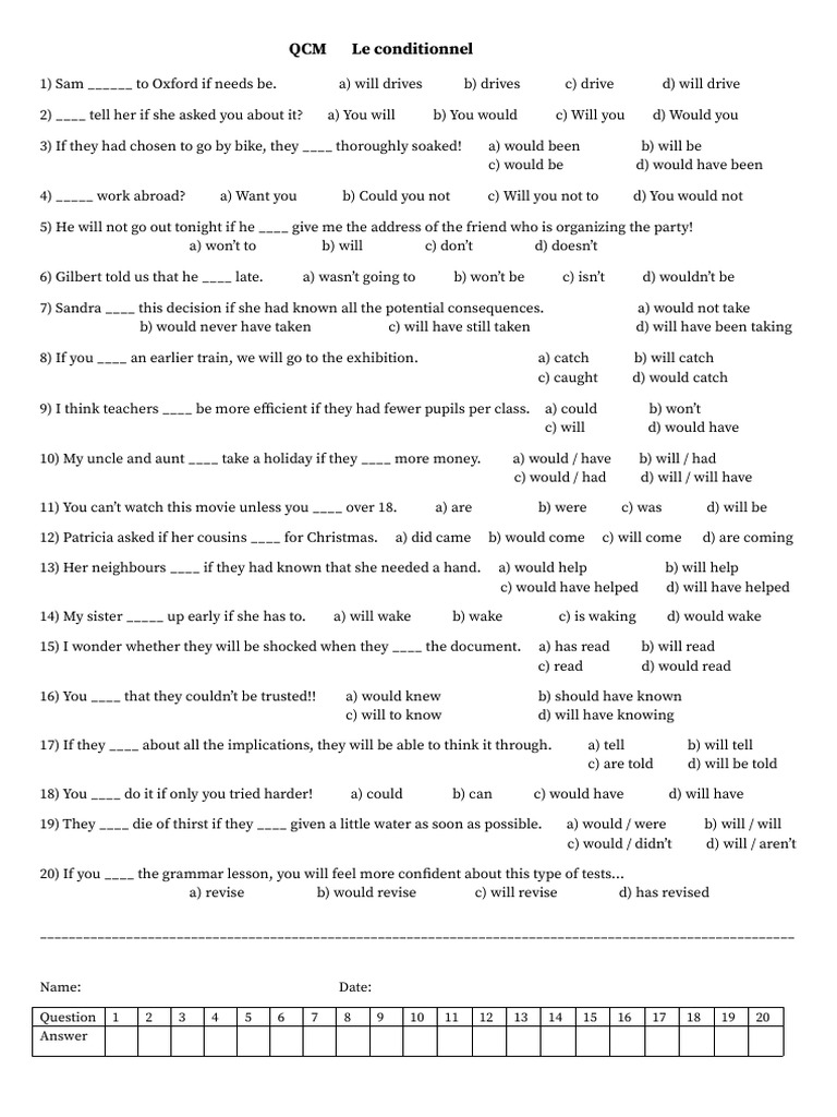 QCM Conditionnel (+ Futur) | PDF