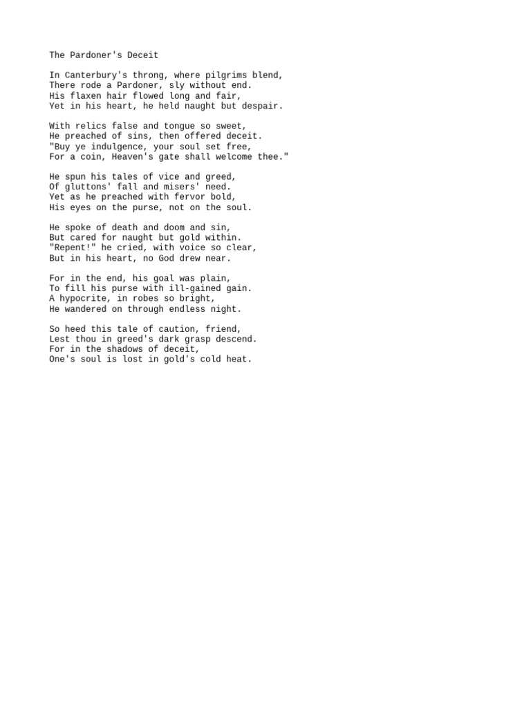 The Pardoner's Tale of Deceit | PDF