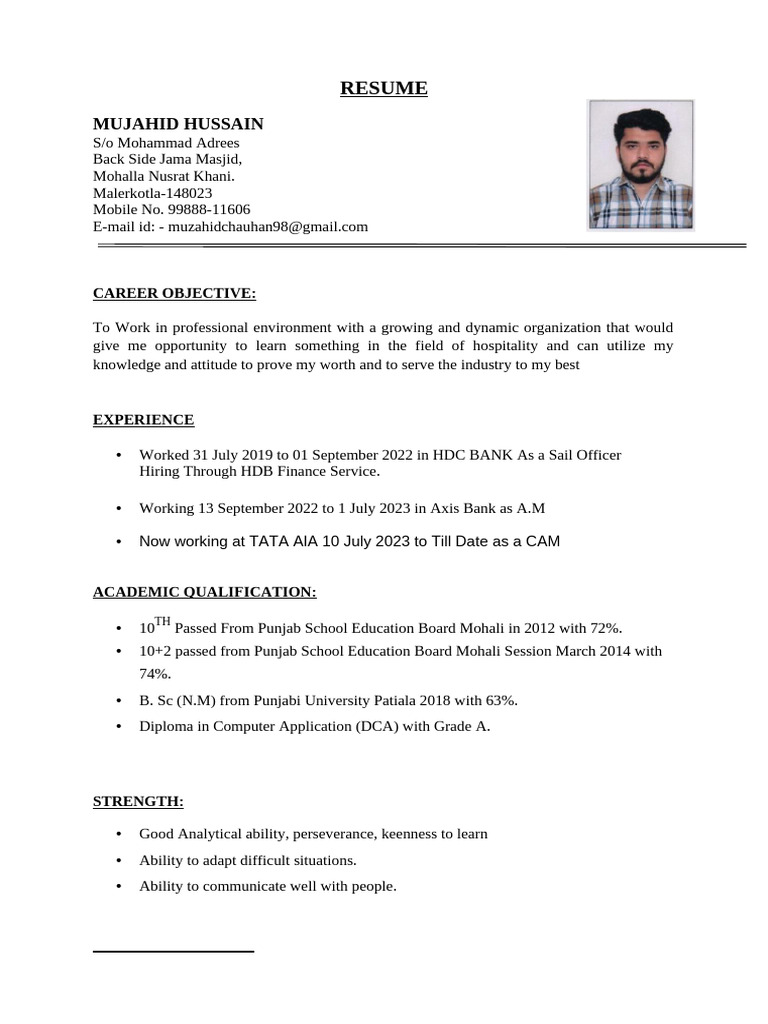 Mujahid Hussain Resume Apna | PDF