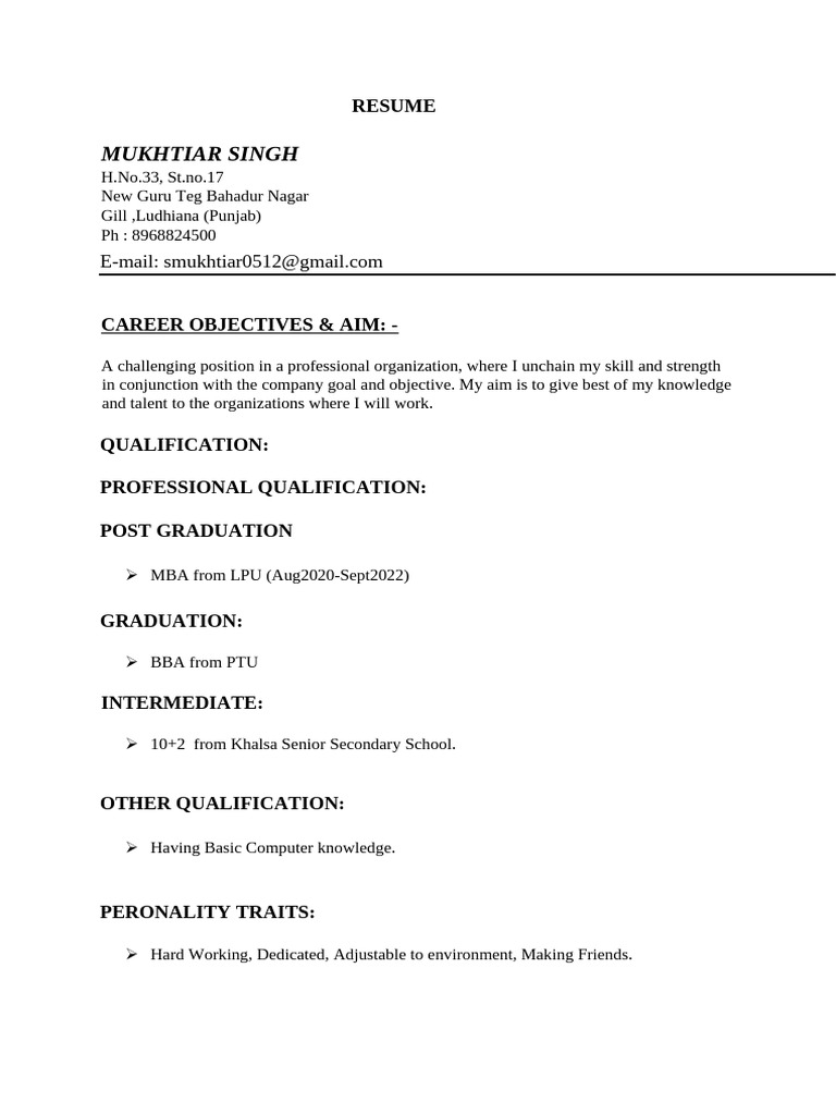 Mukhtiar Singh Resume Apna | PDF | Punjab