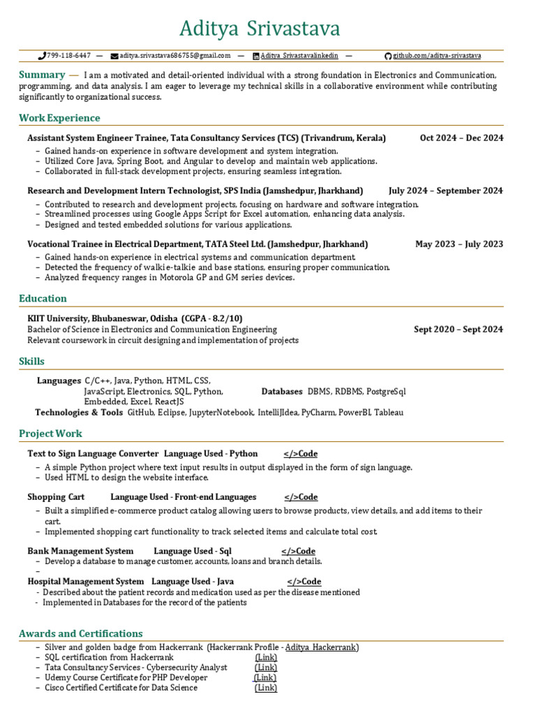 Aditya Srivastava Resume Apna | PDF | Databases | Sql