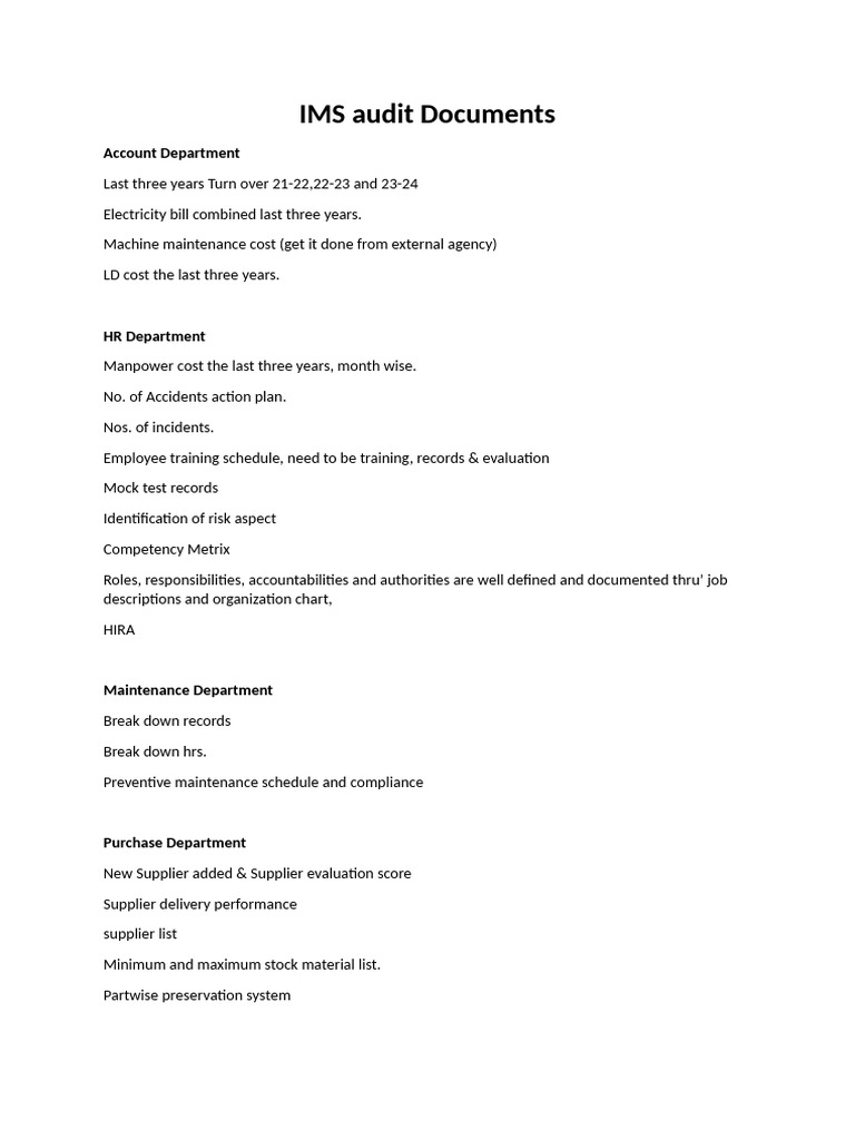IMS Audit Documents | PDF