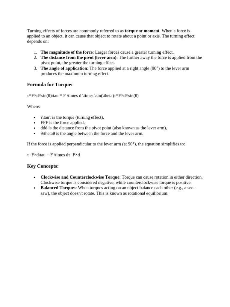 Turning Effects of Forces Scribd | PDF