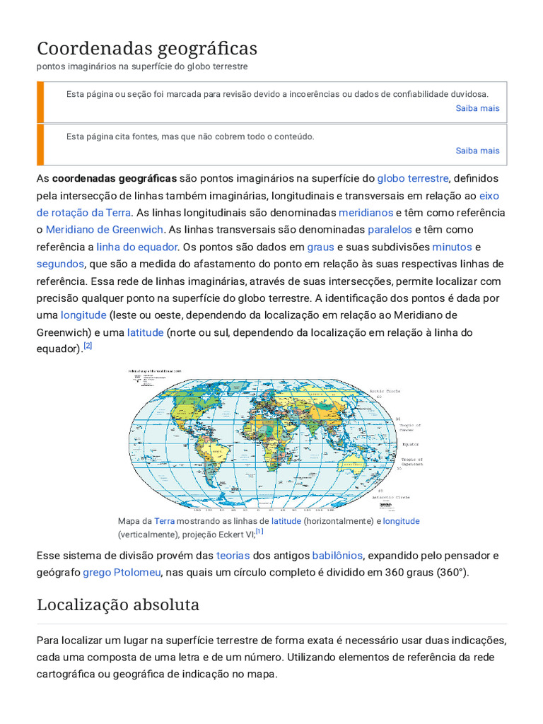 Coordenadas Geográficas - Wikipédia, A Enciclopédia Livre | PDF