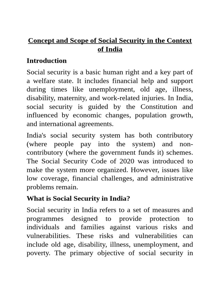 Social Security Concept and Scope in India | PDF | Social Programs ...