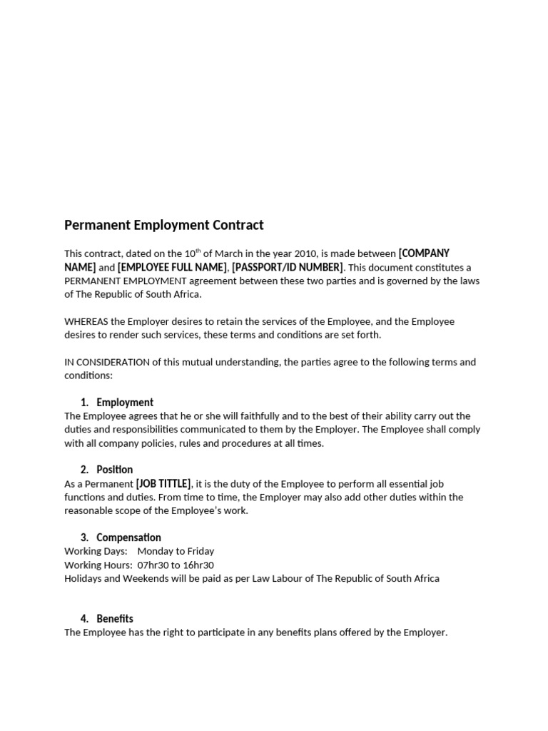 Old Permanent Employment Contract | PDF | Employment | Labor Relations