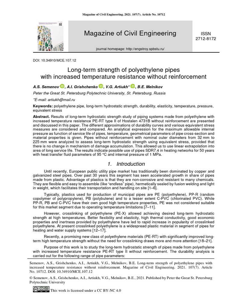 Long Term Strength of Polyethylene Pipes | PDF | Strength Of Materials ...