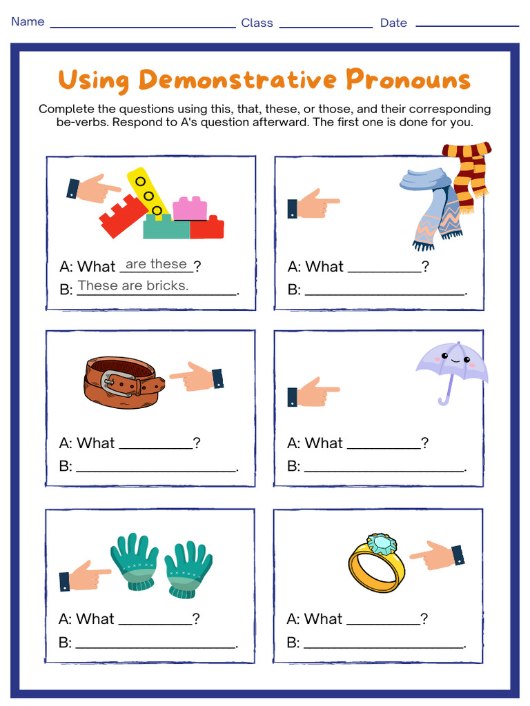 Colorful Toys Demonstrative Pronouns Worksheet | PDF