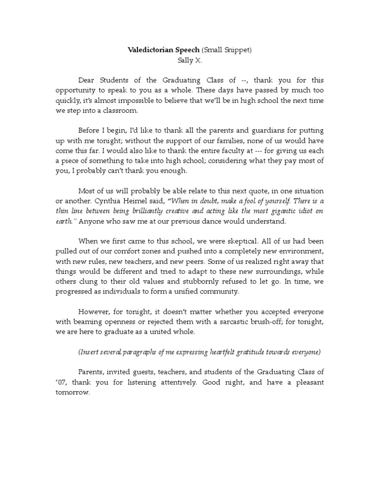 Sample Valedictorian Speech | PDF