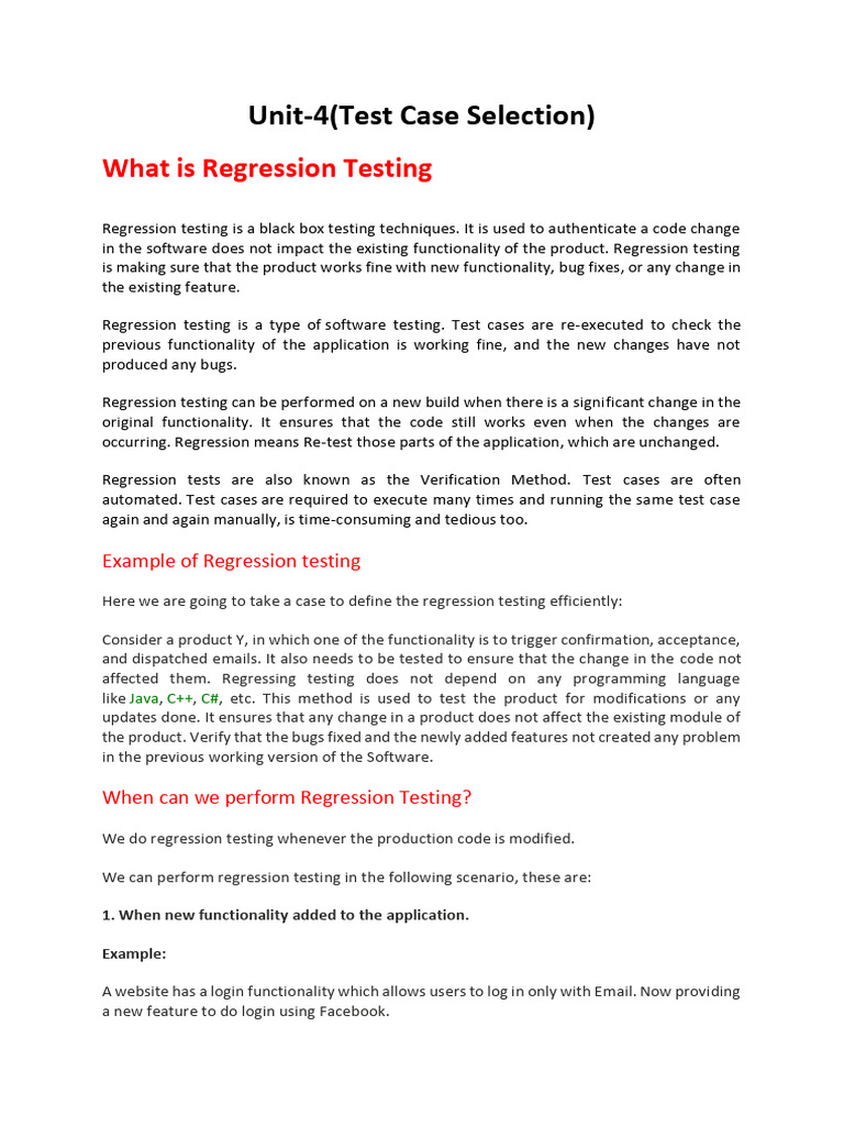 Unit 4 Test Case Selection Pdf Software Testing Software